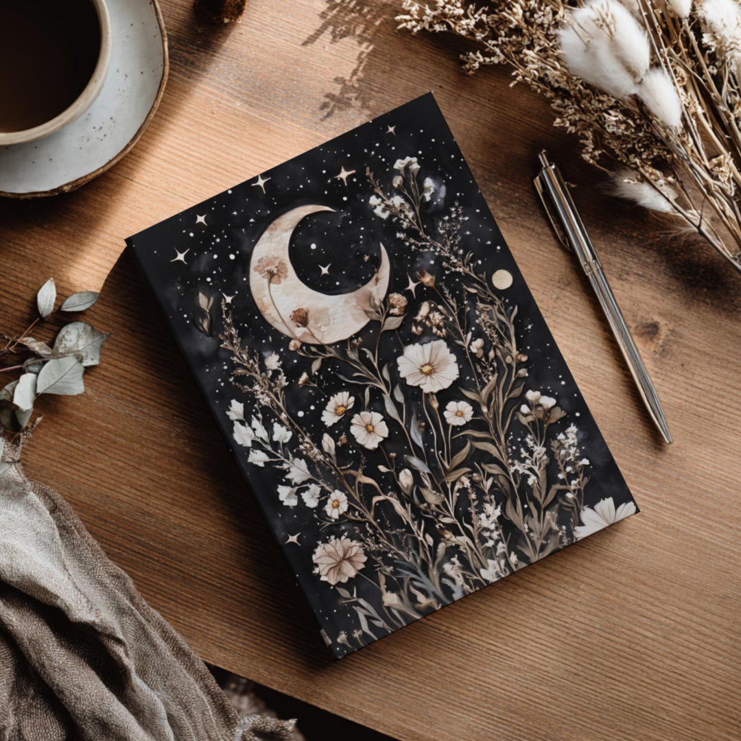 Dark Floral Crescent Moon Witchcore Soft Touch Hardcover Matte Journal ...