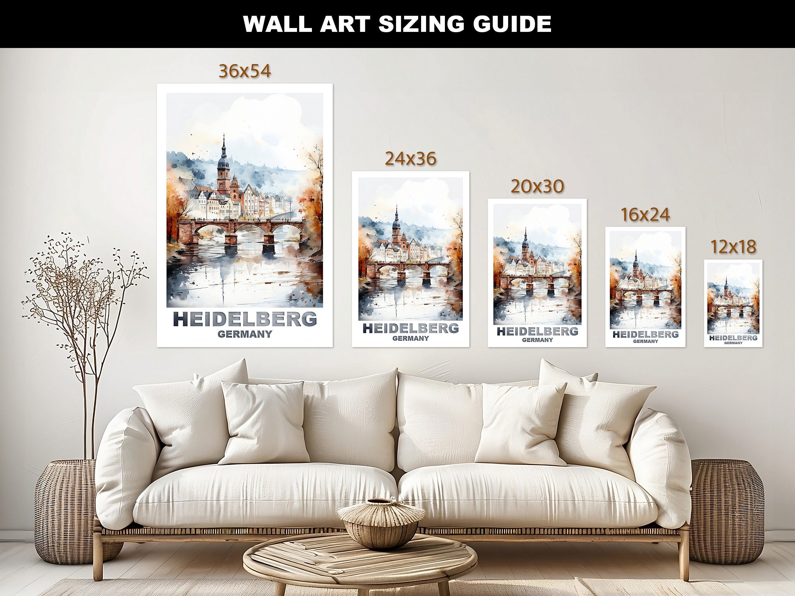 Heidelberg City Scape Painting Elegant Wall Decor, UNESCO European ...