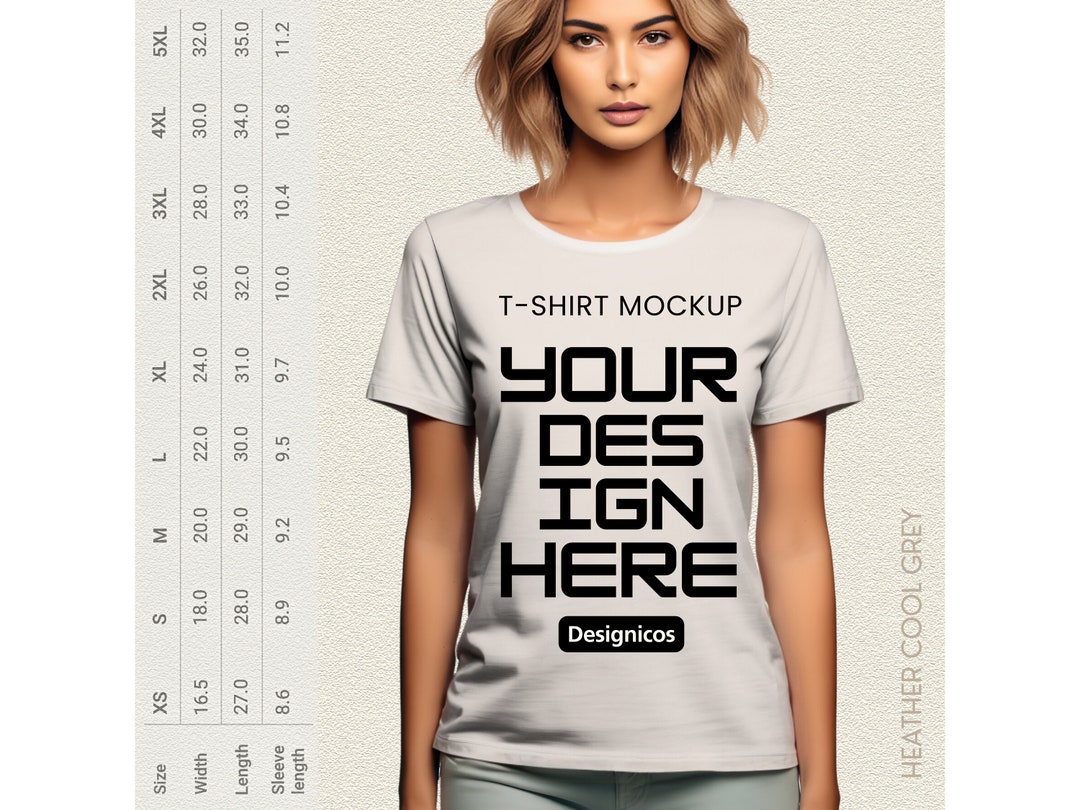 Maqueta de camiseta modelo Heather Cool Grey Bella Canvas 3001, tabla ...