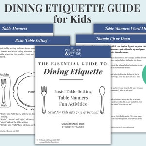 Kids Table Manners Printable, Dining Etiquette for Children, Homeschool ...