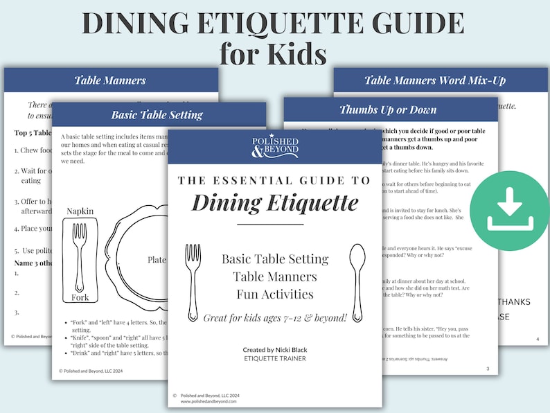 Kids Table Manners Printable, Dining Etiquette for Children, Homeschool ...