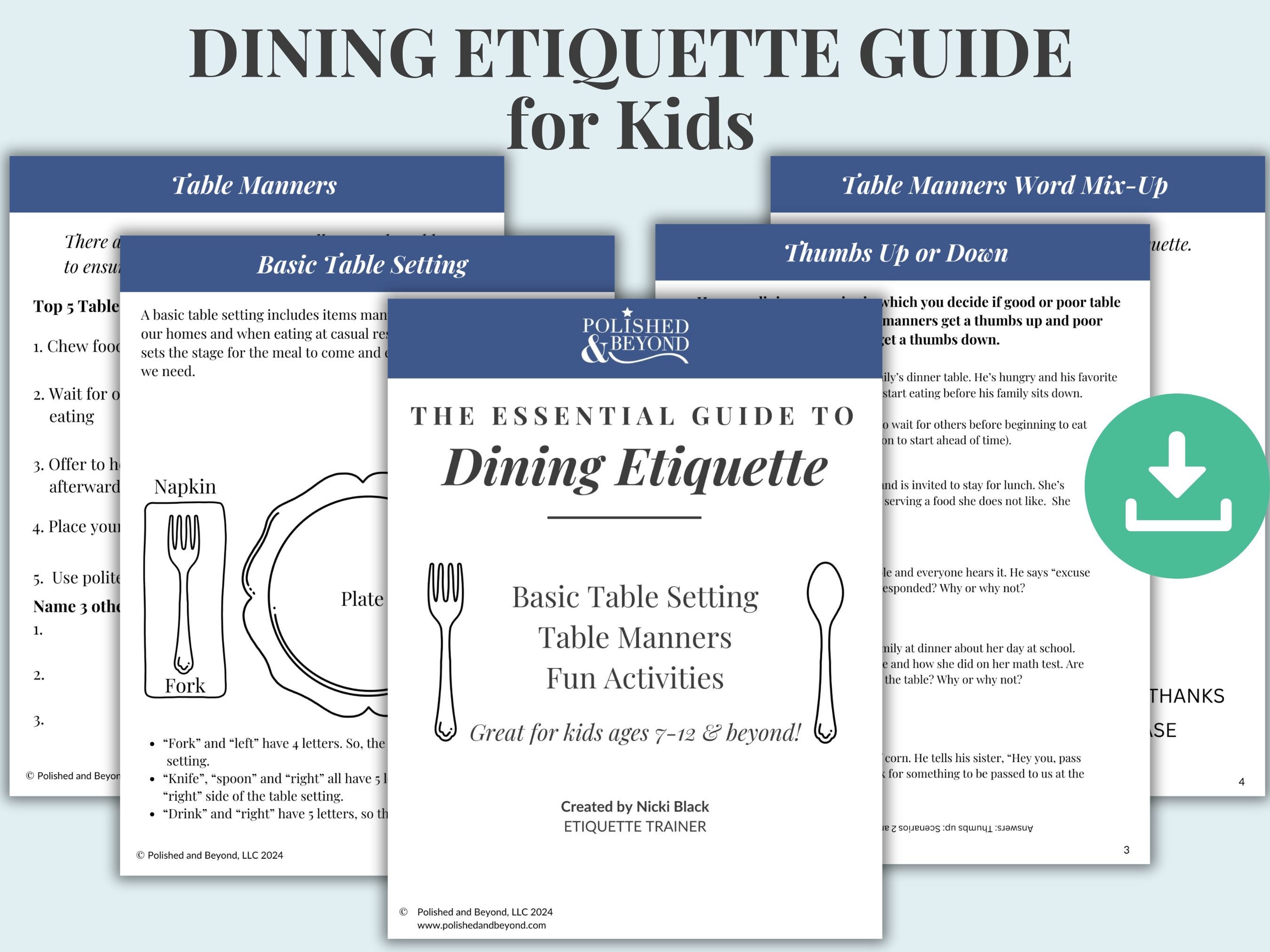 Kids Table Manners Printable, Dining Etiquette for Children, Homeschool ...