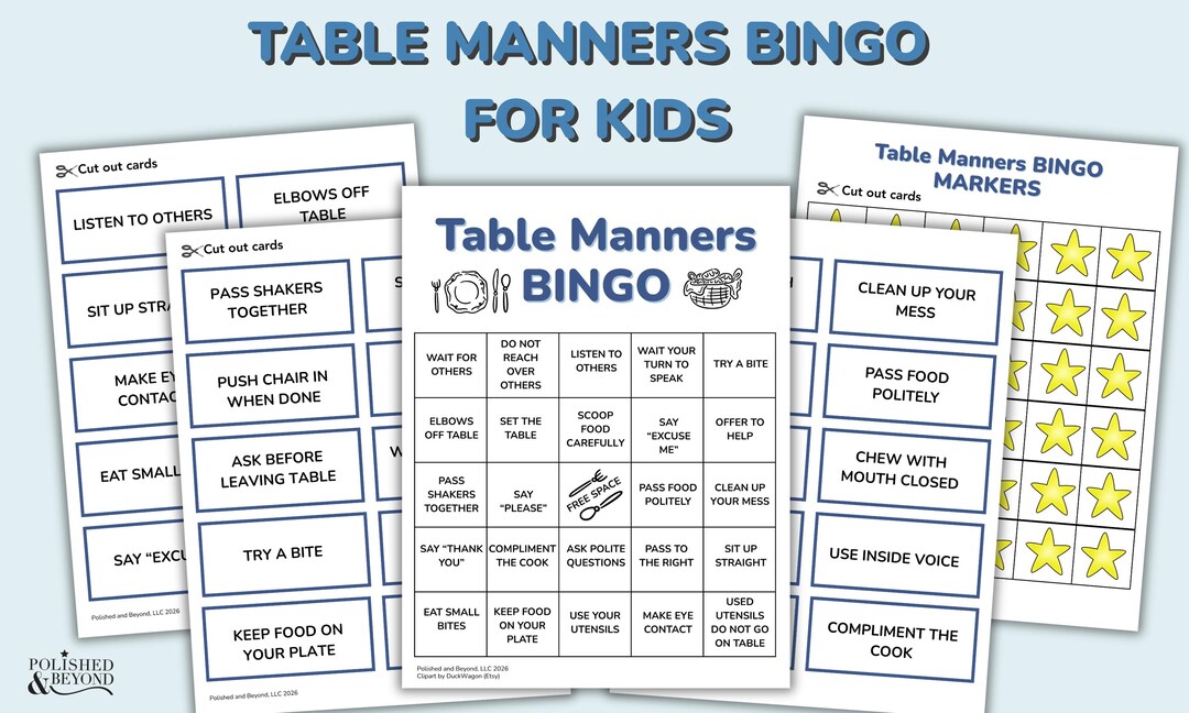 Table Manners Bingo Game for Kids | Etiquette Activity (PDF Pattern) - Etsy
