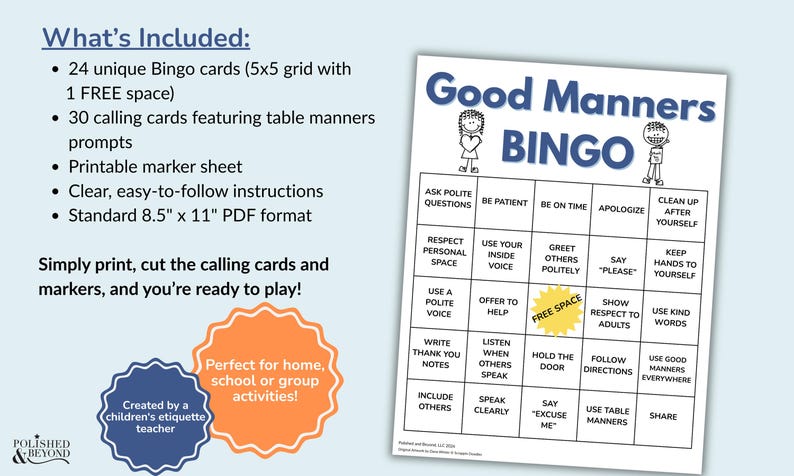 Kids Good Manners Bingo Game | Printable Social Skills Activity ...