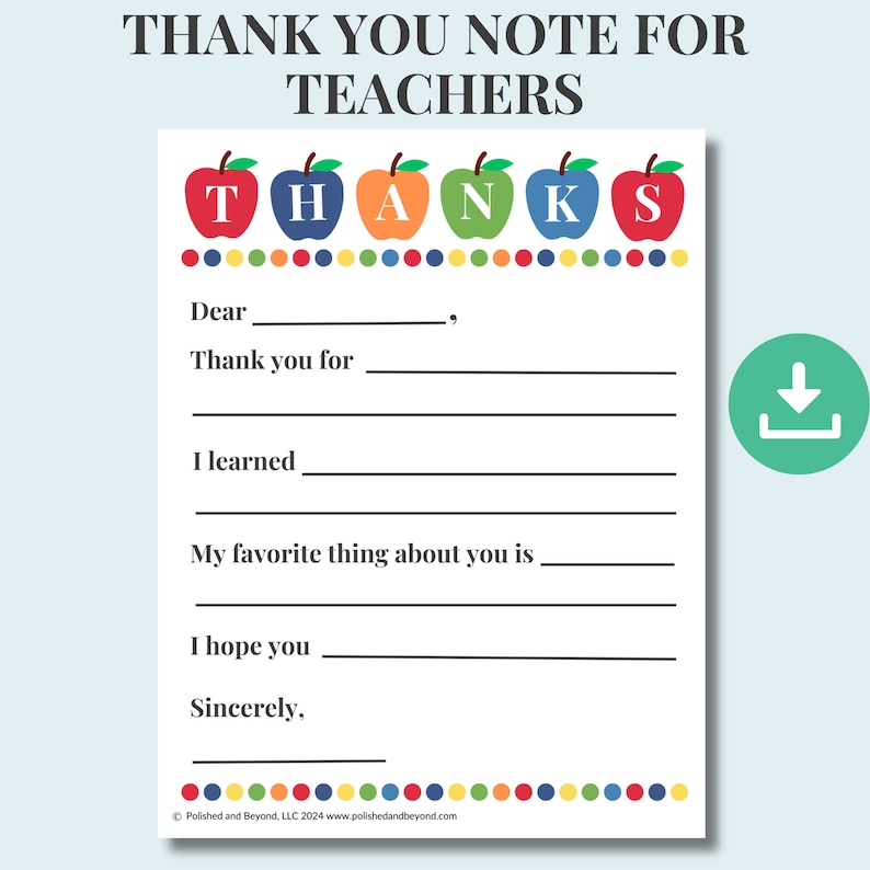 Personalized Teacher Thank You Note Template (PDF Pattern) - Etsy