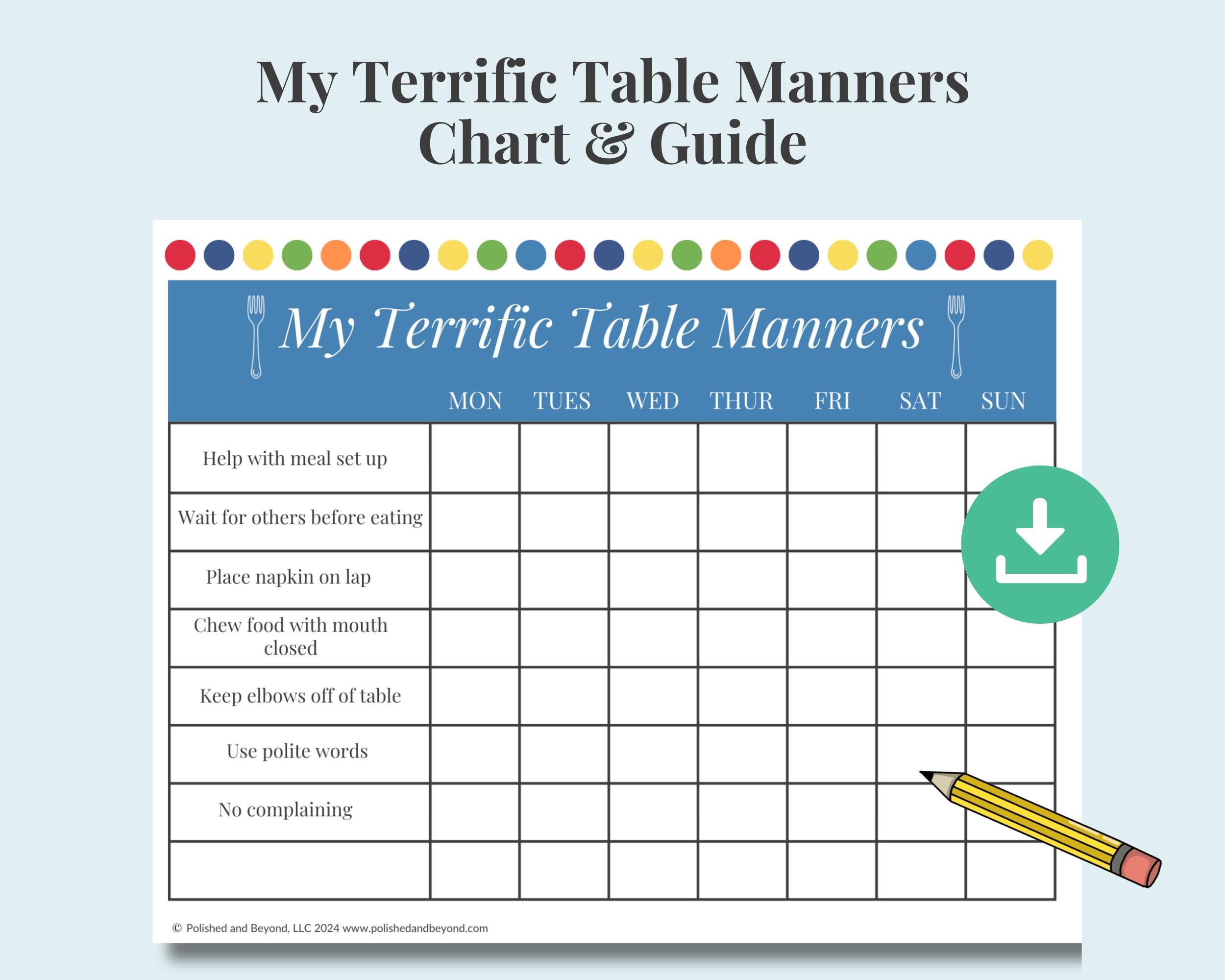 Table Manners Chart and Guide - Etsy