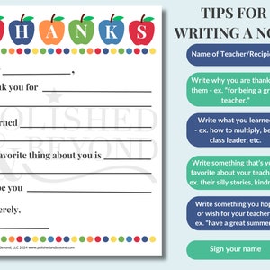 Personalized Teacher Thank You Note Template - Etsy