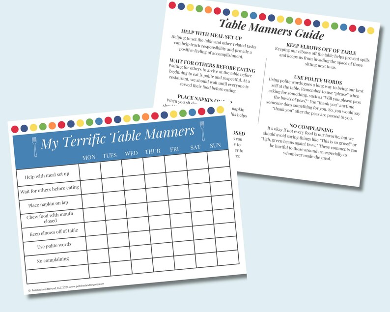 Table Manners Chart and Guide - Etsy