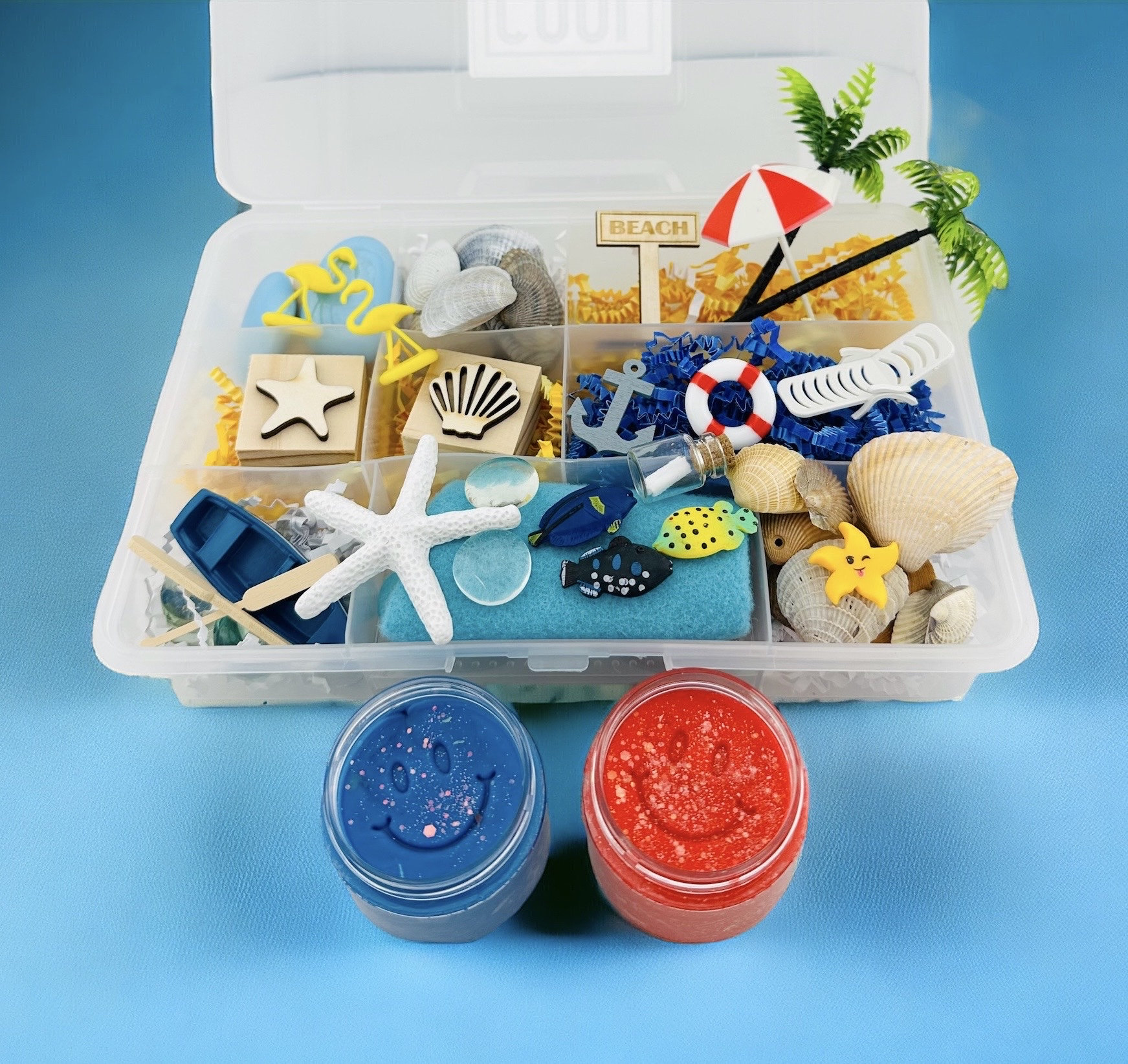 Beach Day Sensory Kit, Play Dough Ocean Busy Box, Kids Sandcastle Toy ...