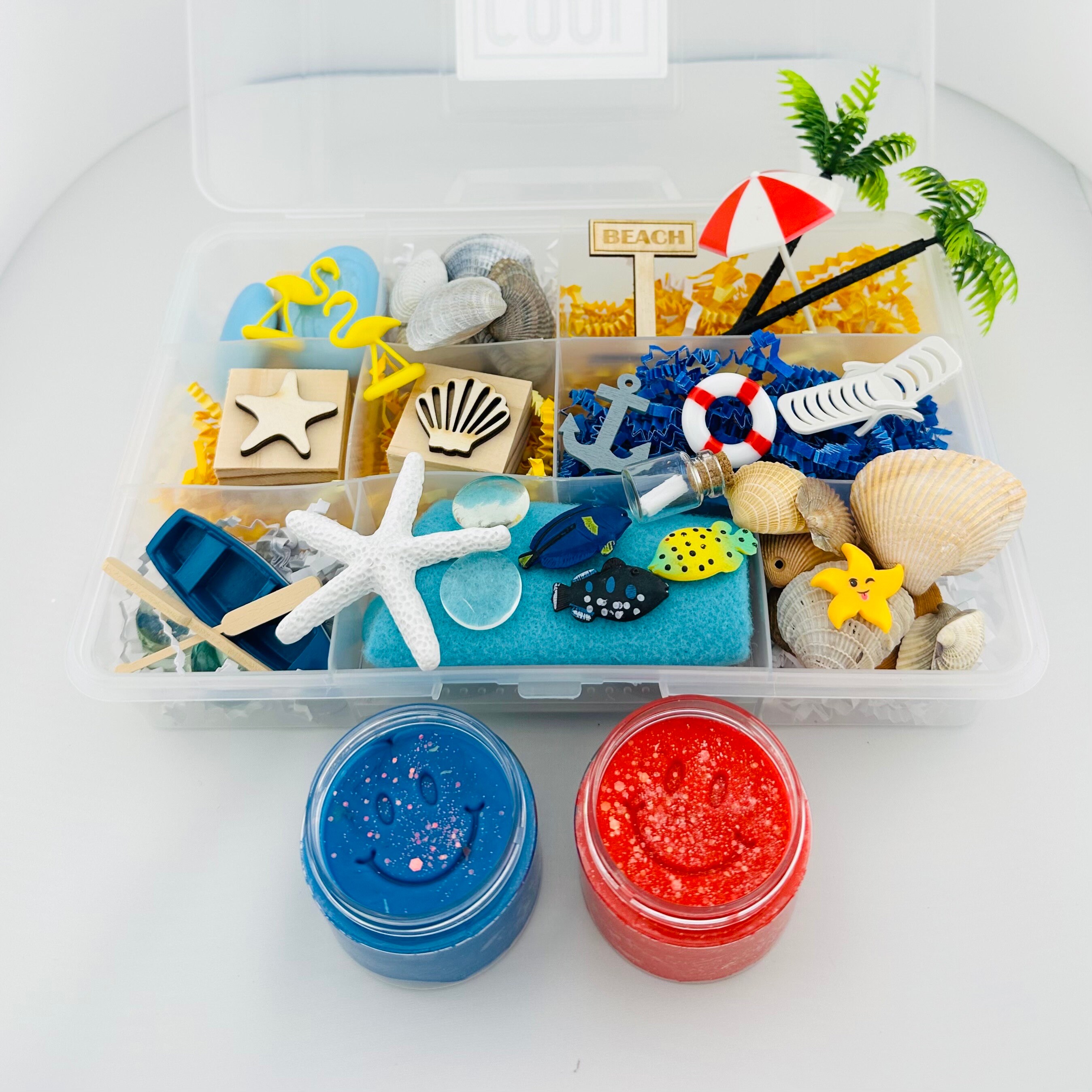Beach Day Sensory Kit, Play Dough Ocean Busy Box, Kids Sandcastle Toy ...