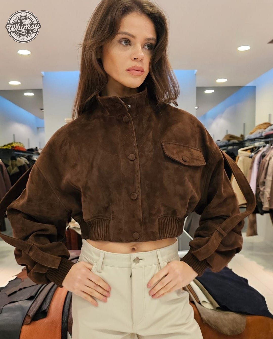 Women's Brown Suede Cropped Real Leather Jacket, Women Sheepskin Suede Leather Jacket/ Women's ...
