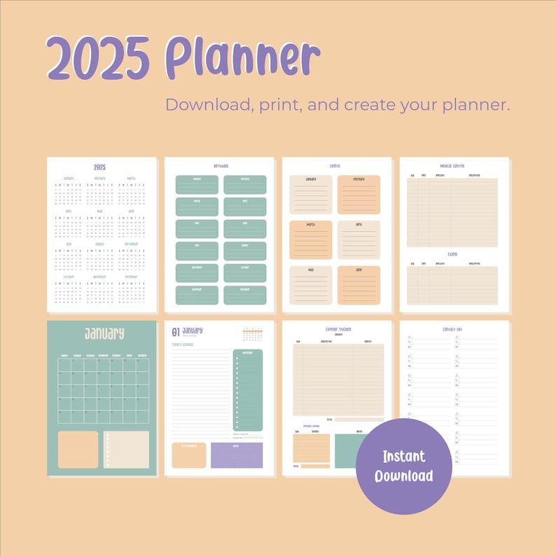 2025 Planner Printable PDF Download A5 Size Perfect for Organization ...