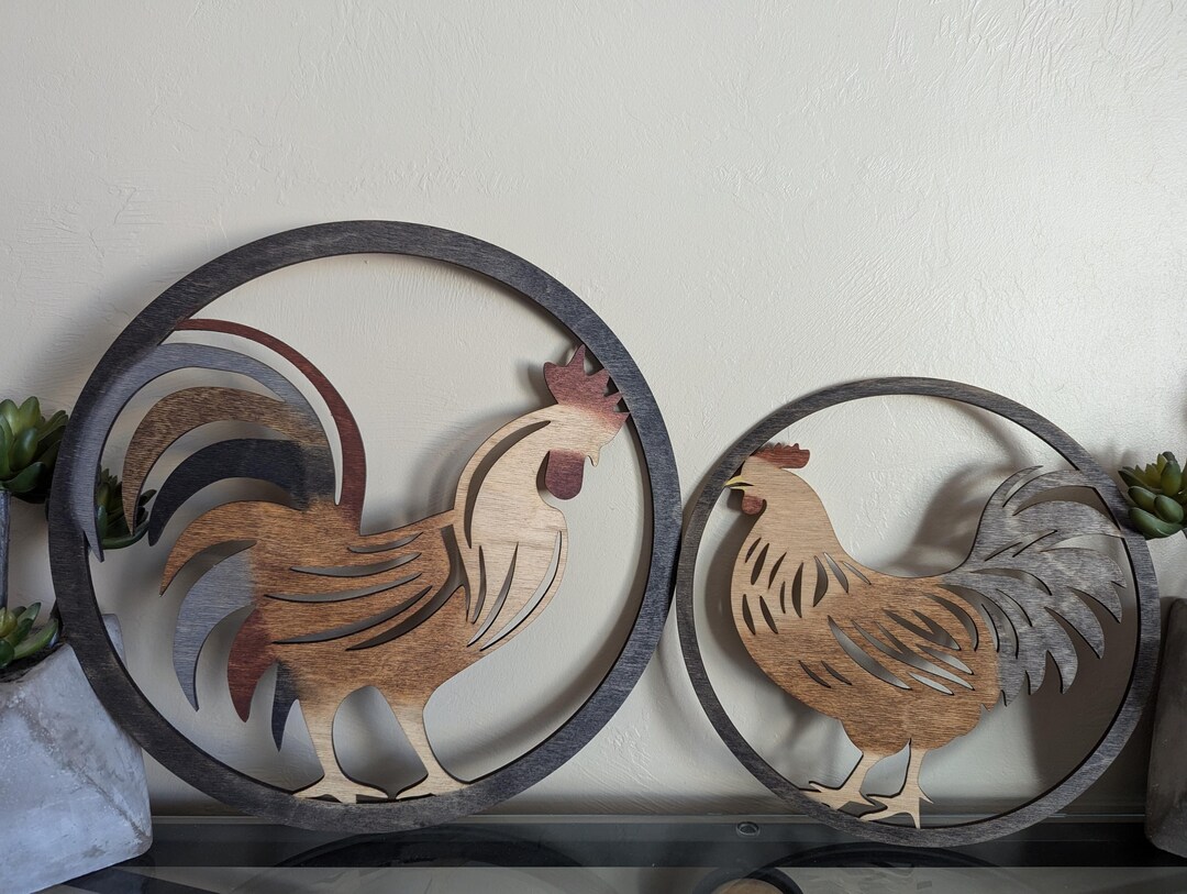 Wood Signs for Hen Decor in Country Home Farmhouse Style With Rustic Rooster Wall Art and Custom ...