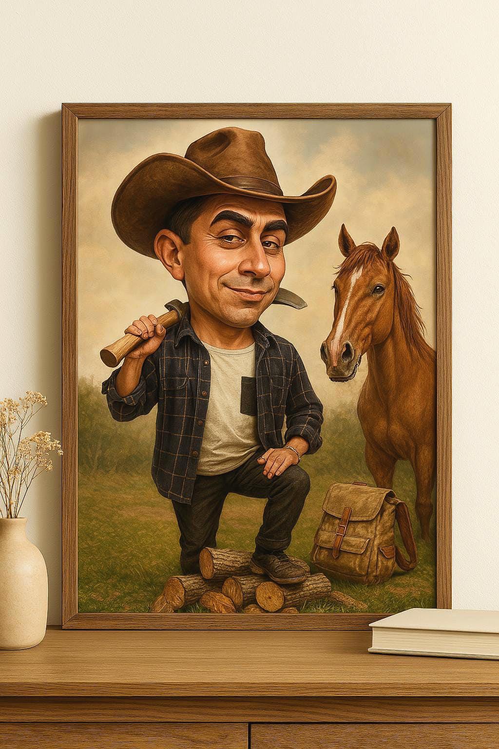 Cowboy Caricature Wall Art – Hyper Realistic Western Digital Print ...