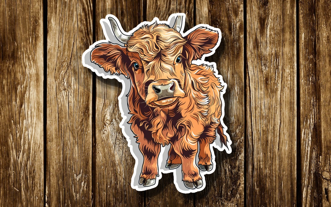 Highland Cow Sticker, Baby Cow Sticker, Holographic Sticker, Waterproof ...