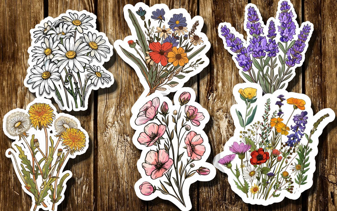 Wildflower Stickers, Holographic Stickers, Waterproof Stickers, Flower ...