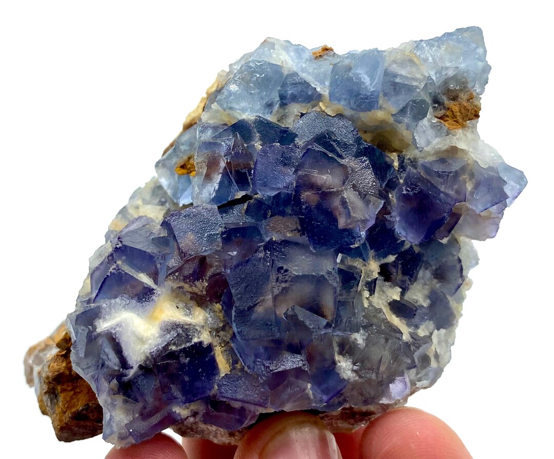 234 Gram Unique Blue Color Cubic FLUORITE With CALCITE Crystal Specimen ...