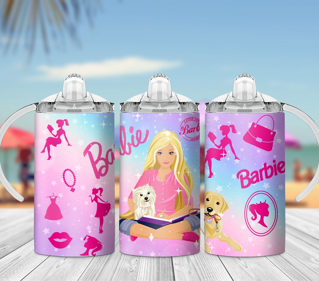 Barbie 12oz Kids Flip Top Sippy Cup Tumbler Wrap, 12oz Straight Tumbler ...