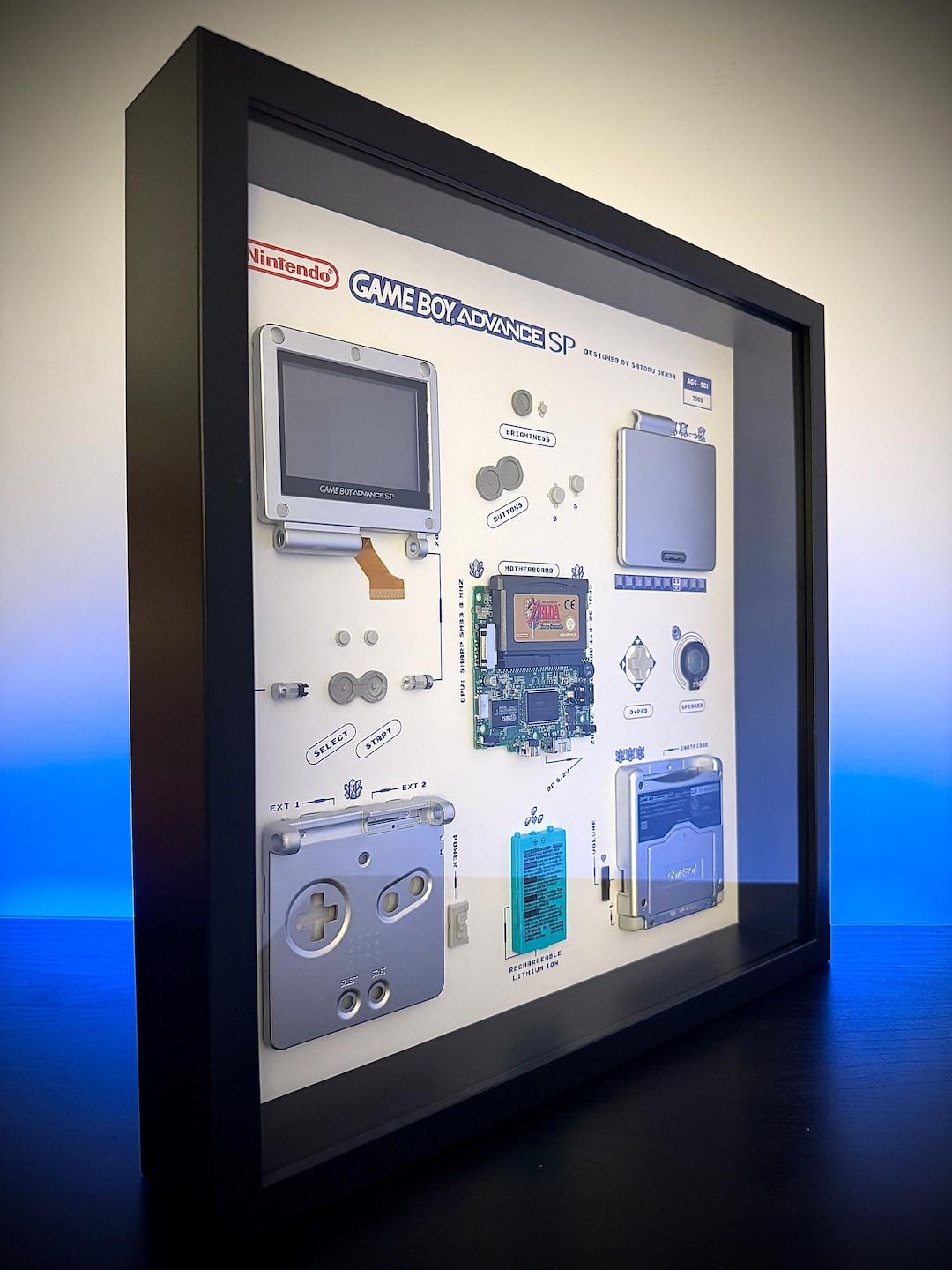 Framed Zelda Themed Gameboy Advance SP Disassembly Art. Teardown ...