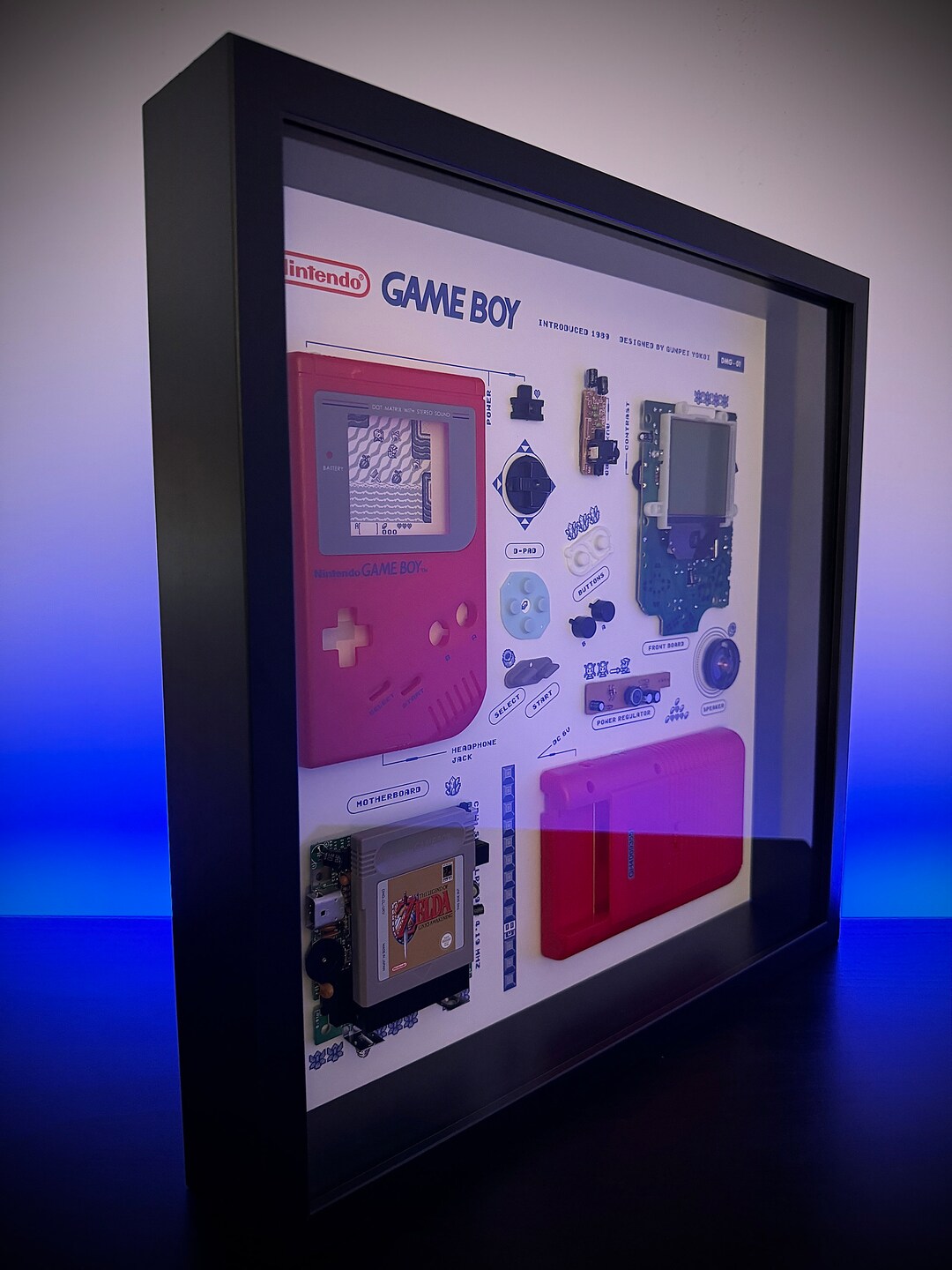 Framed Zelda Gameboy Disassembly Art: Teardown Display in Black Frame ...