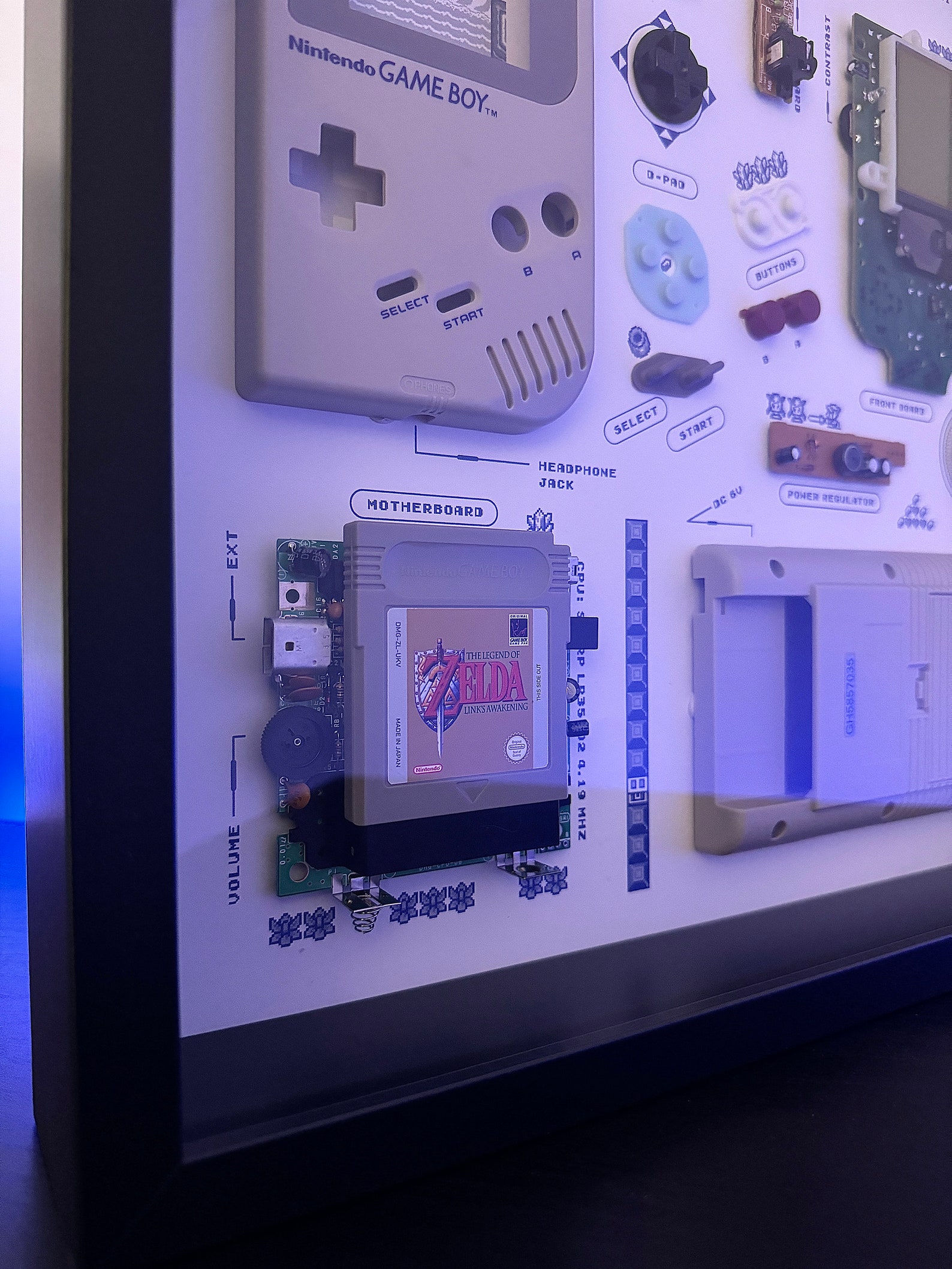 Framed Zelda Gameboy Disassembly Art: Teardown Display in Black Frame ...