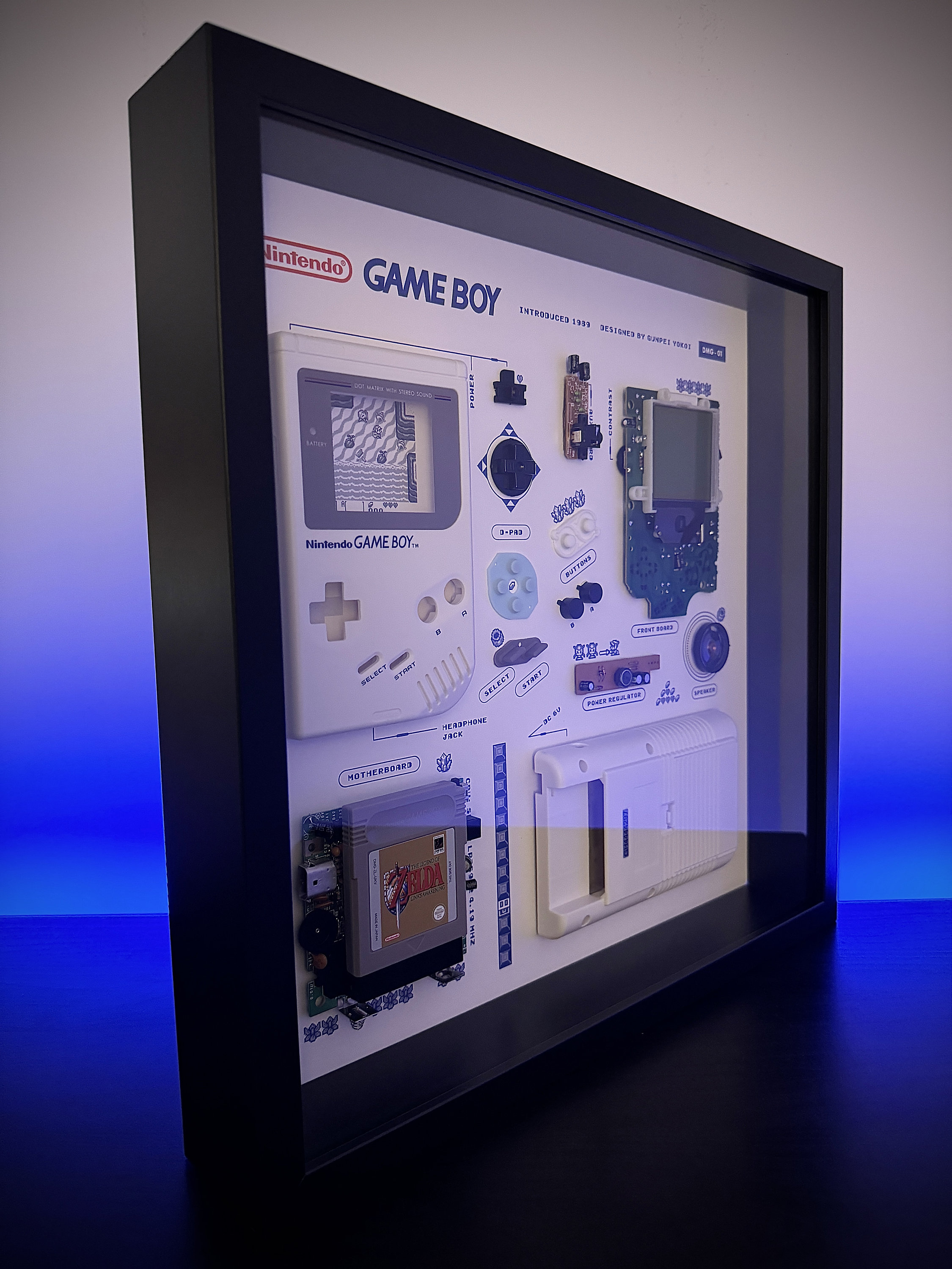 Framed Zelda Gameboy Disassembly Art: Teardown Display in Black Frame ...