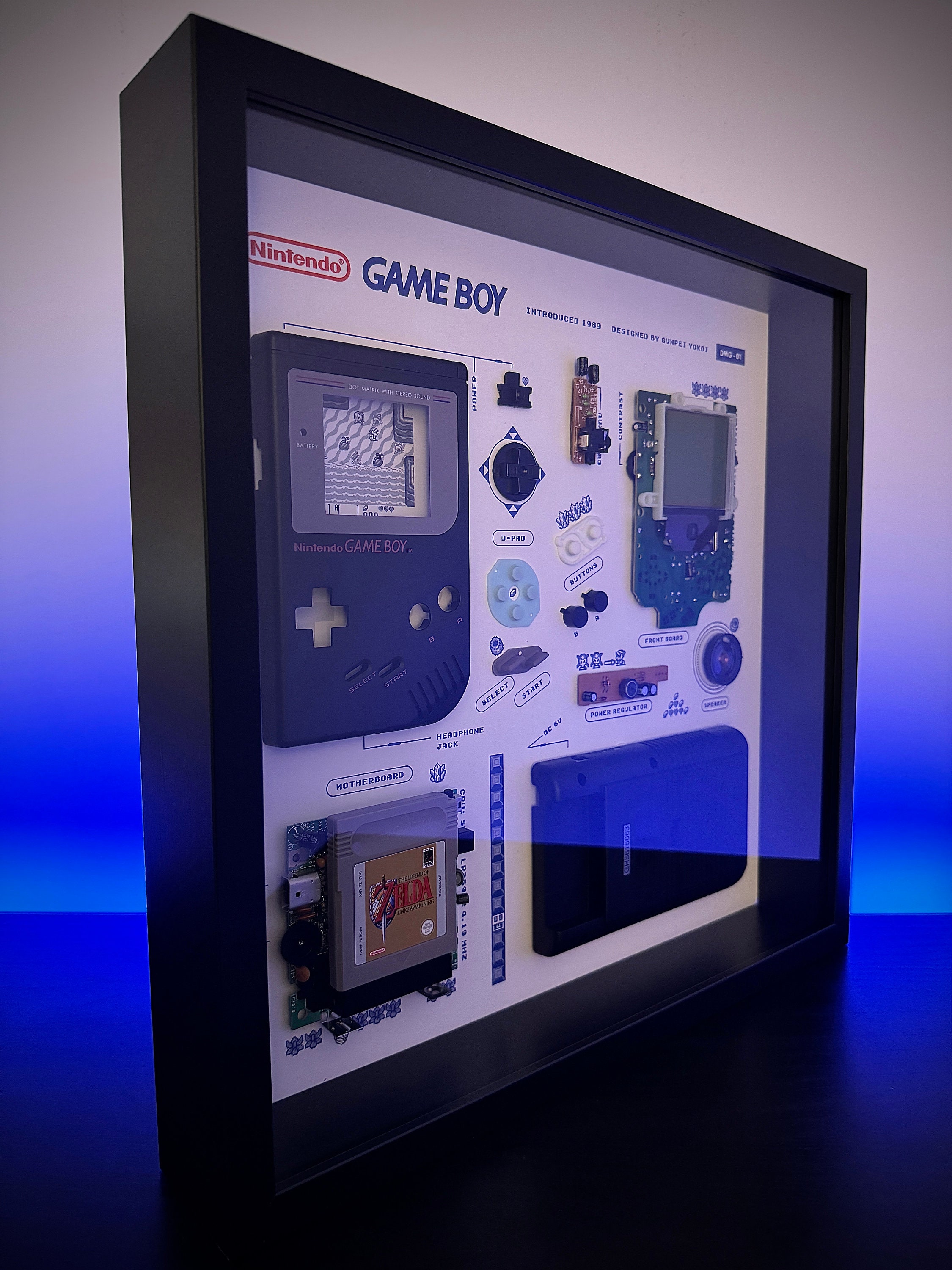 Framed Zelda Gameboy Disassembly Art: Teardown Display in Black Frame ...