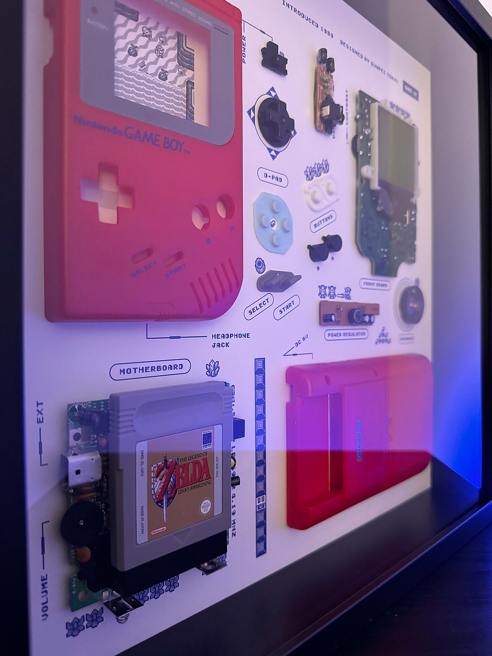 Framed Zelda Gameboy Disassembly Art: Teardown Display in Black Frame ...
