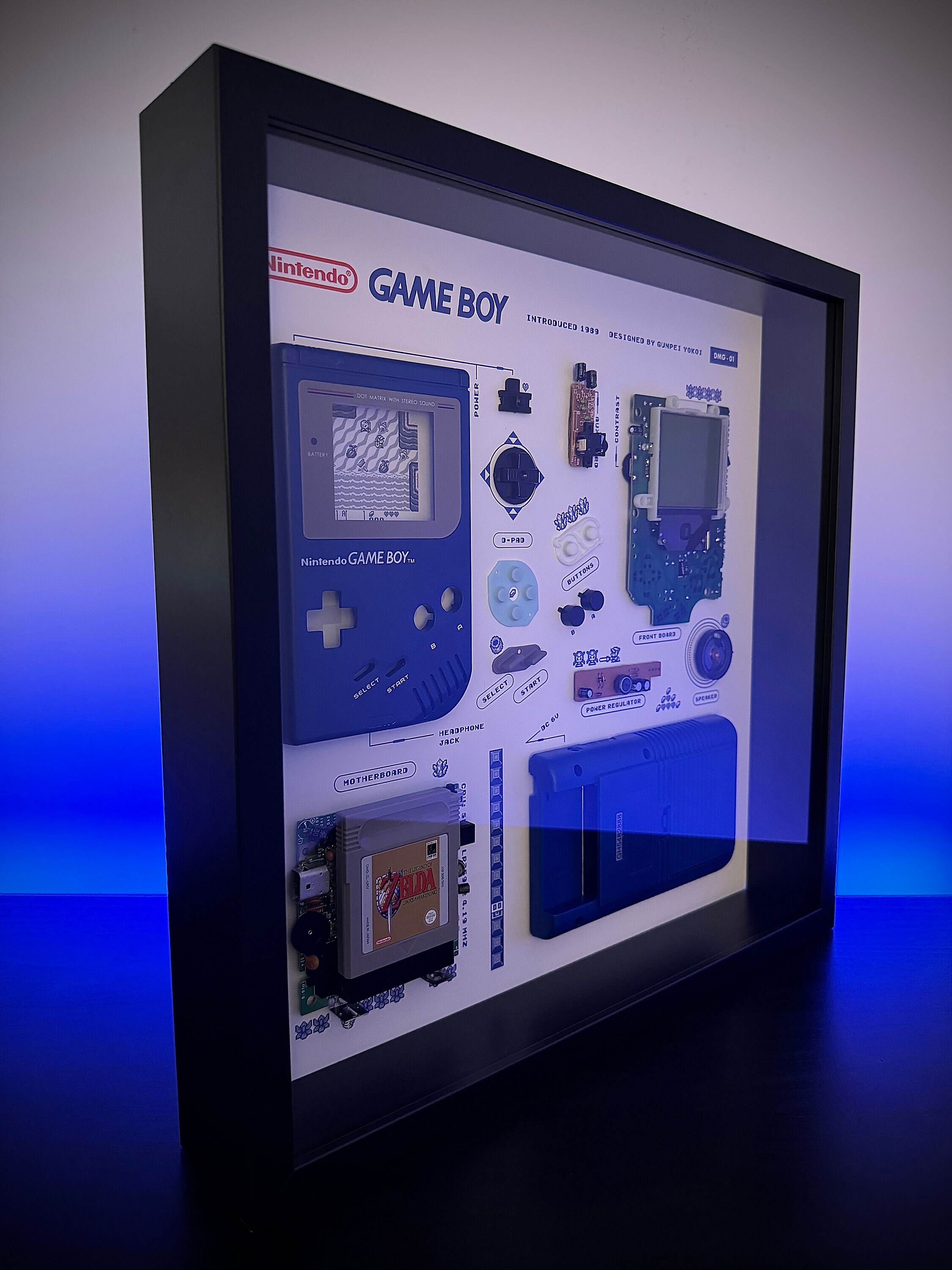 Framed Zelda Gameboy Disassembly Art: Teardown Display in Black Frame ...