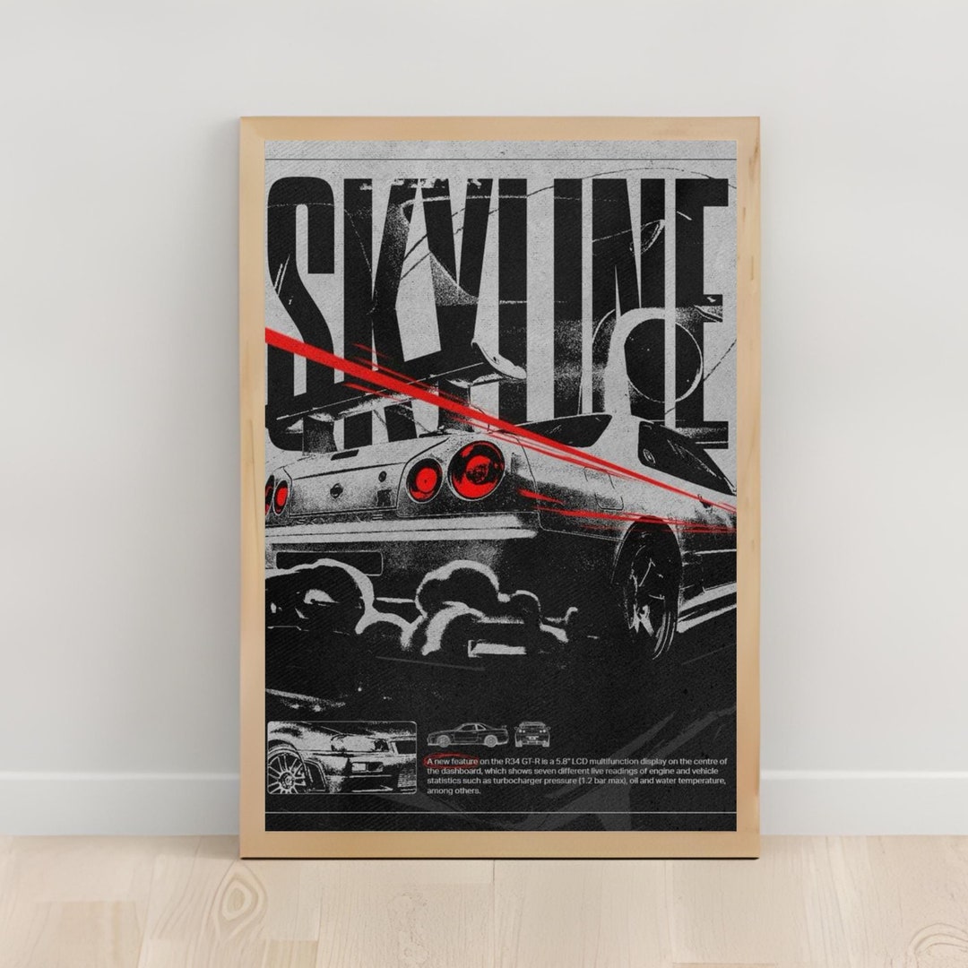 Nissan Skyline GT-R R34 Poster, Retro JDM Wall Art, Iconic Sports Car ...