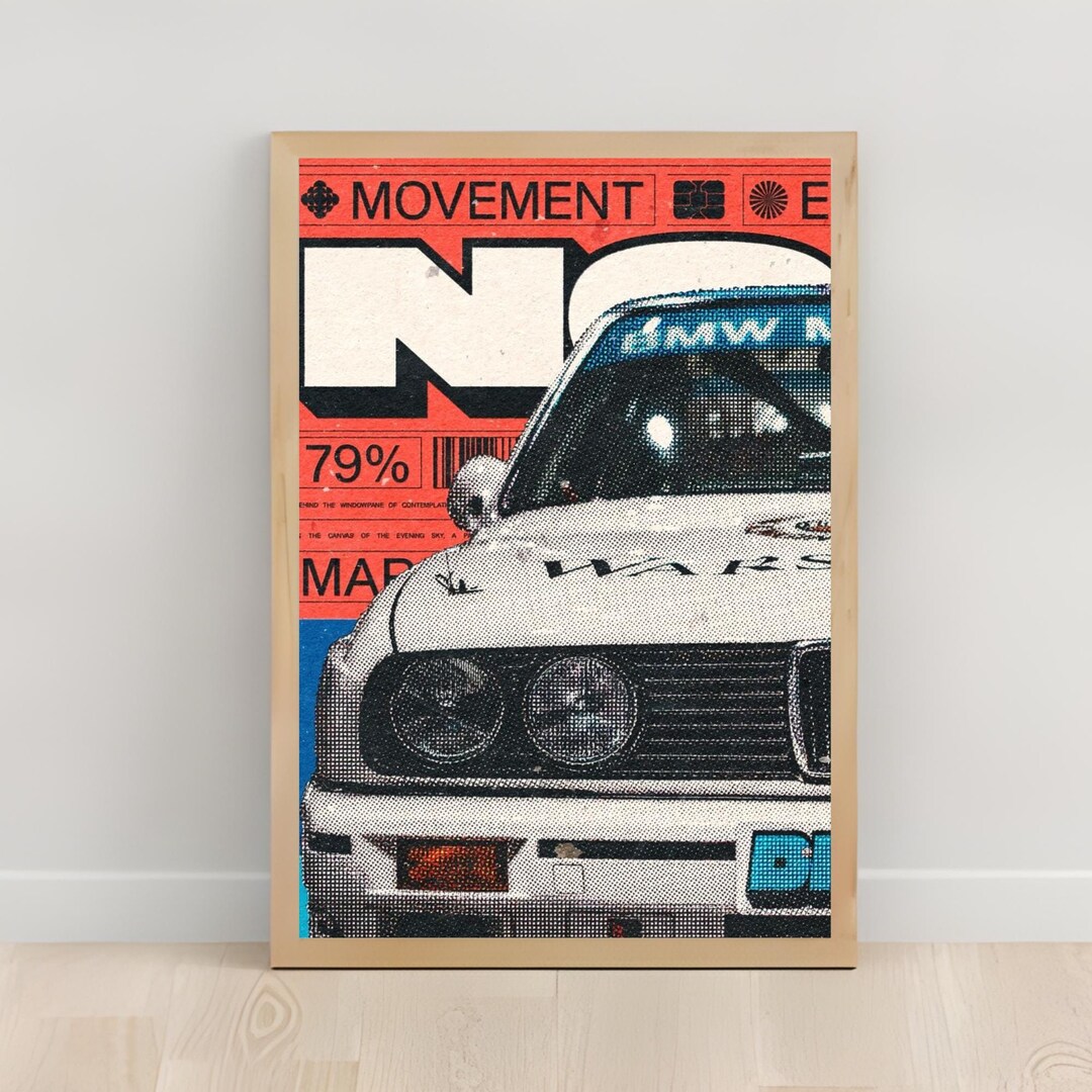 Retro BMW E30 Racing Poster, Motorsport Art Print, Vintage Car Wall Art ...