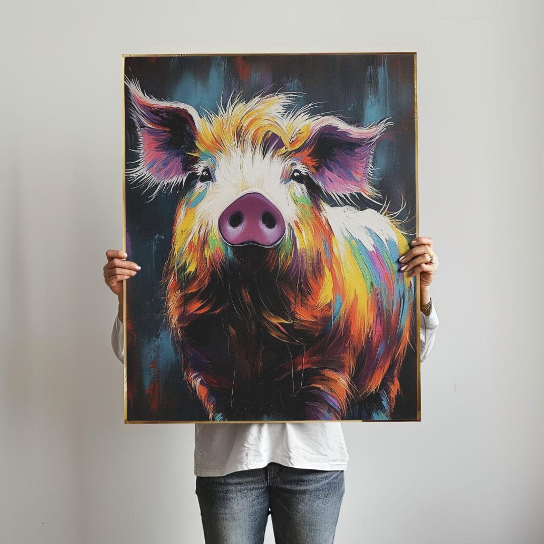 Happy Pig Wall Art, Printable Eclectic Wall Art, Unique Wall Decor ...