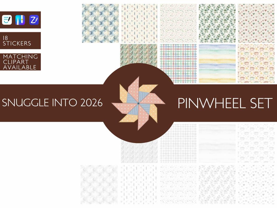 Snuggle Into 2026 Pattern Sticker Kit: Goodnotes, Zoomnotes, Noteful ...