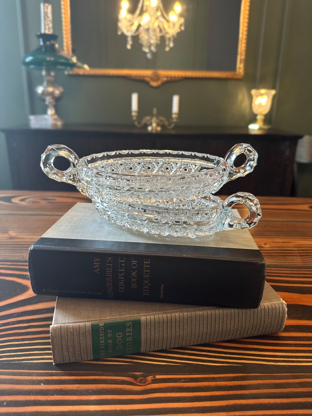 Imperial Glass Co Handled Relish Dish Set of Two EAPG Nucut Collectors ...