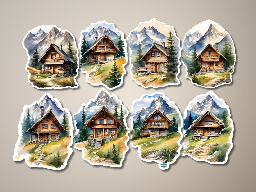 8 Mountain Hut Sticker Set Stickers, Watercolor Design, Decoration ...