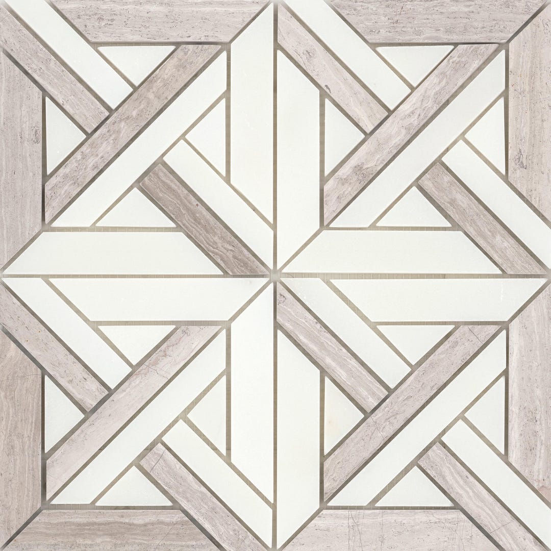 Modern 12X12 Cream Cross Pattern Polished Marble Mosaic Tile ...