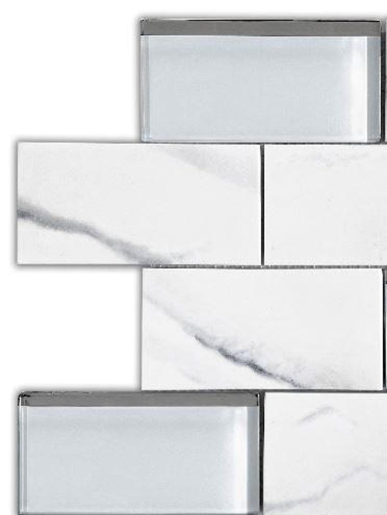 Modern 3X6 White Offset Subway Glossy Recycled Glass Mosaic Tile ...