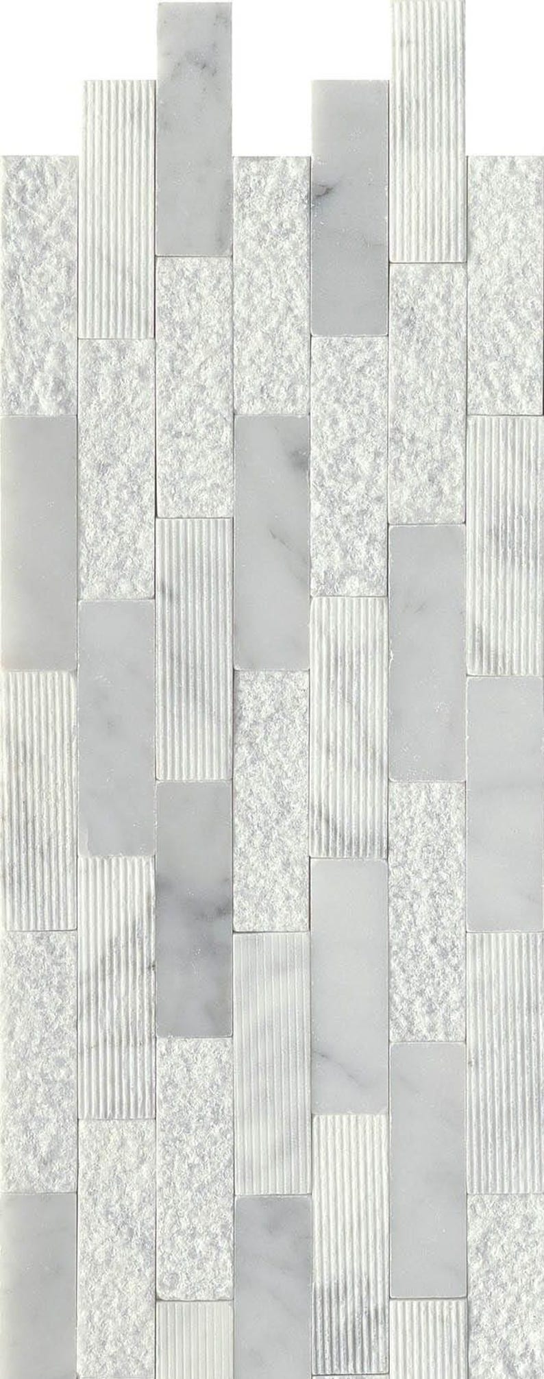 Modern White Gray Groutless Stack Stone Marble Mosaic Tile B2C ...