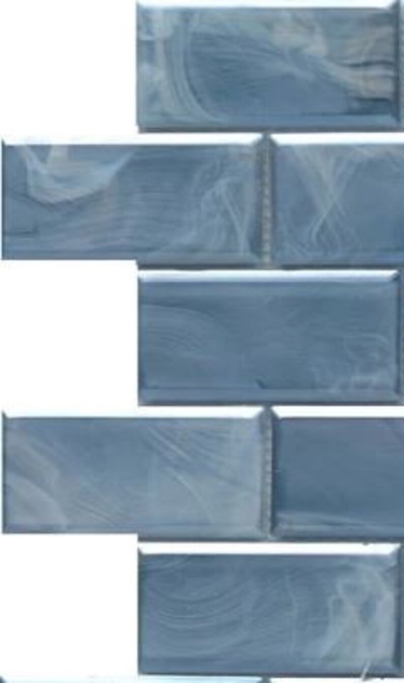 Modern 2X4 Blue Beveled Subway Satin Glass Mosaic Tile B2C ...