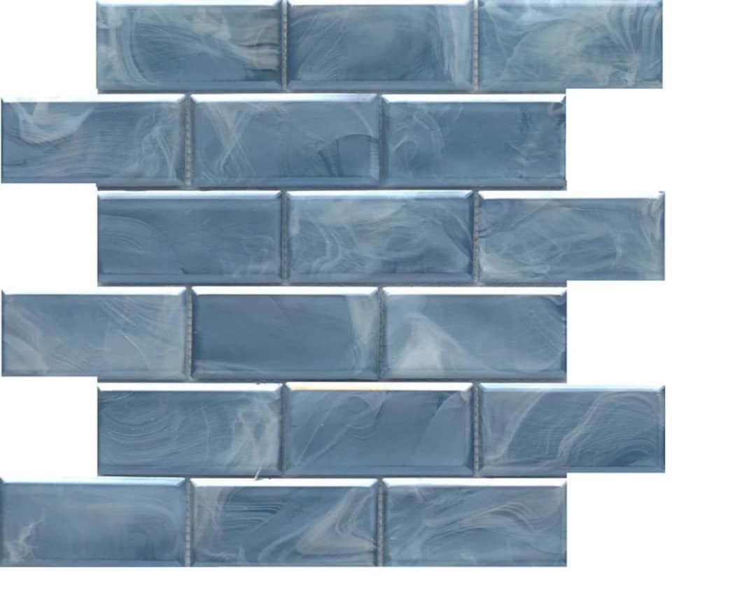 Modern 2X4 Blue Beveled Subway Satin Glass Mosaic Tile B2C ...