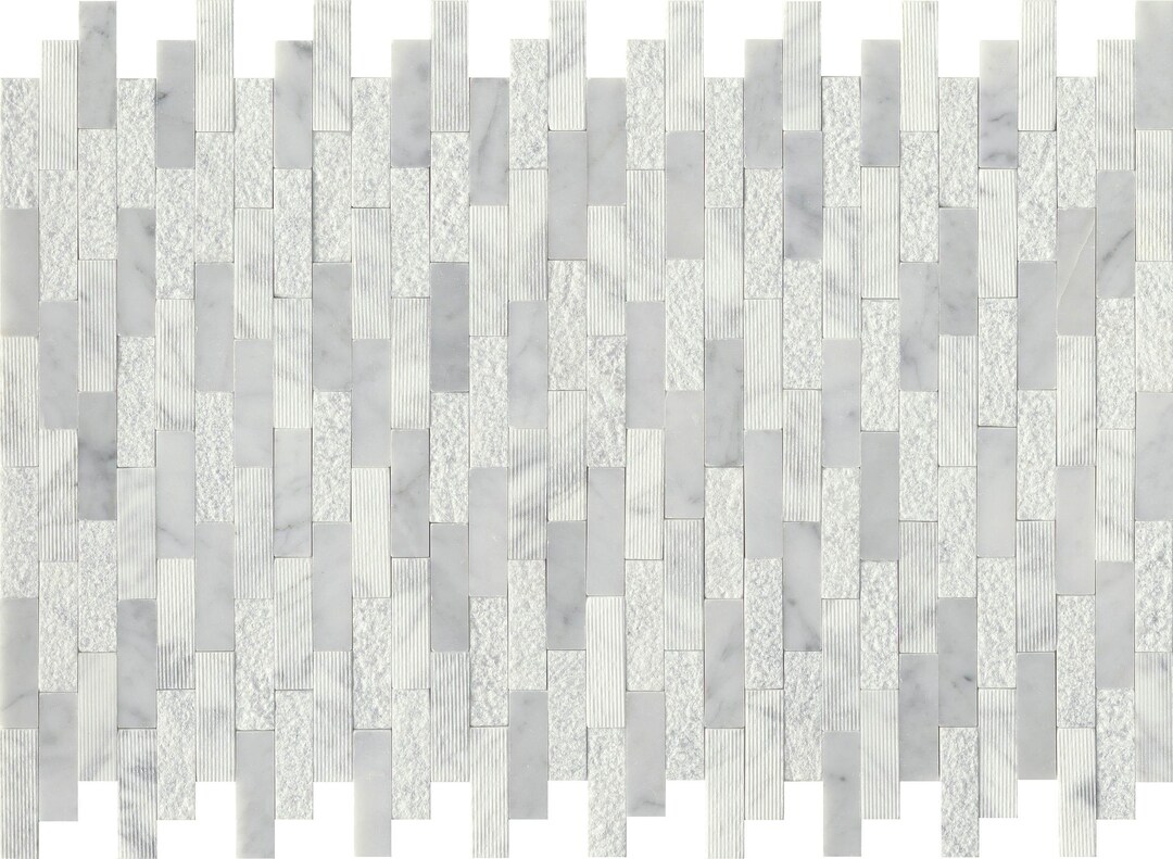 Modern White Gray Groutless Stack Stone Marble Mosaic Tile B2C ...