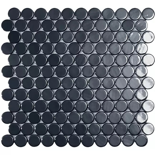 Modern C25 6005 Br Black Circle Glossy Glass - Mosaic Tile - Etsy