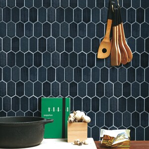 Modern 2X3 Navy Blue Hexagon Picket Glossy Porcelain Mosaic Tile B2C ...