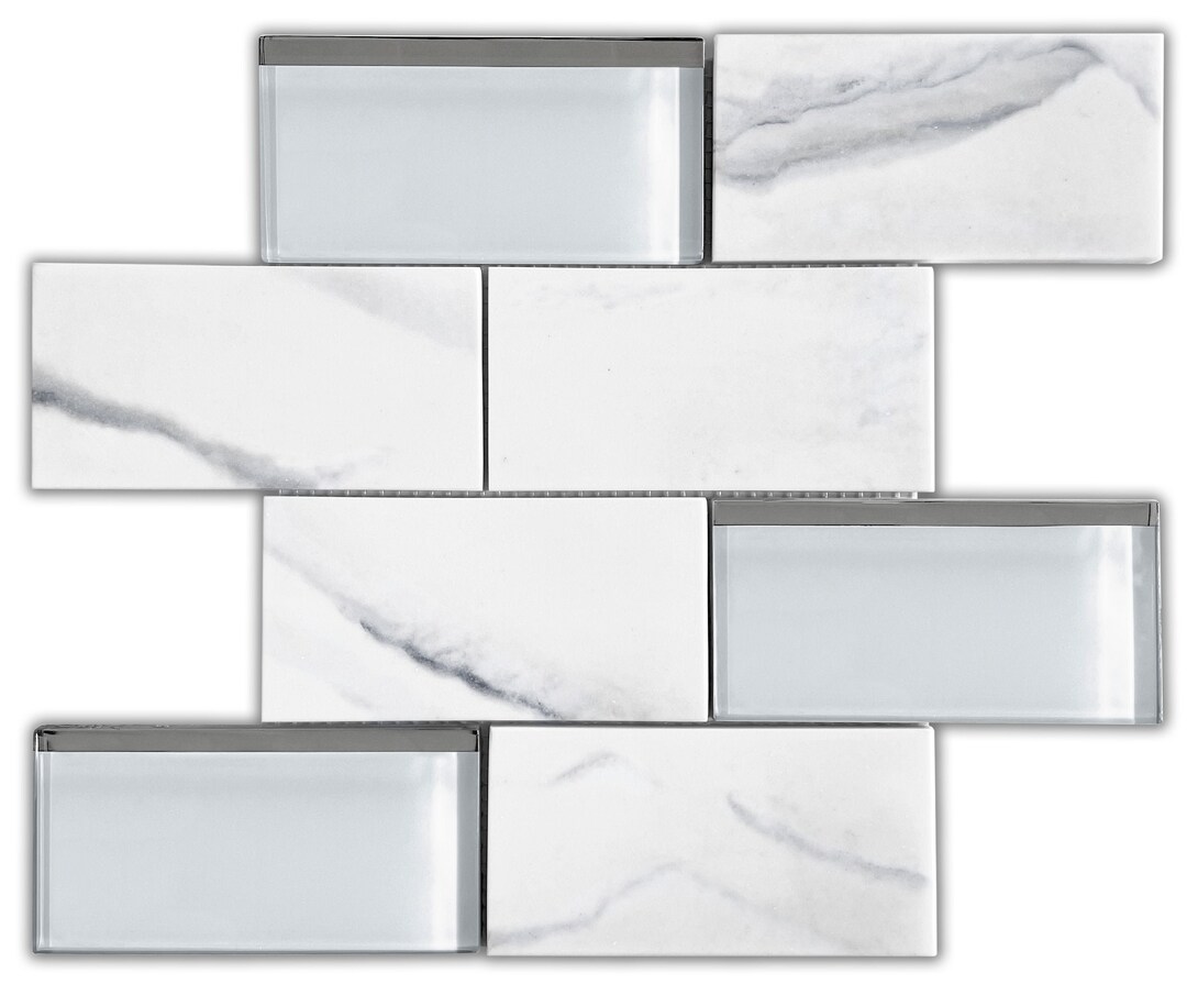 Modern 3X6 White Offset Subway Glossy Recycled Glass Mosaic Tile B2C ...