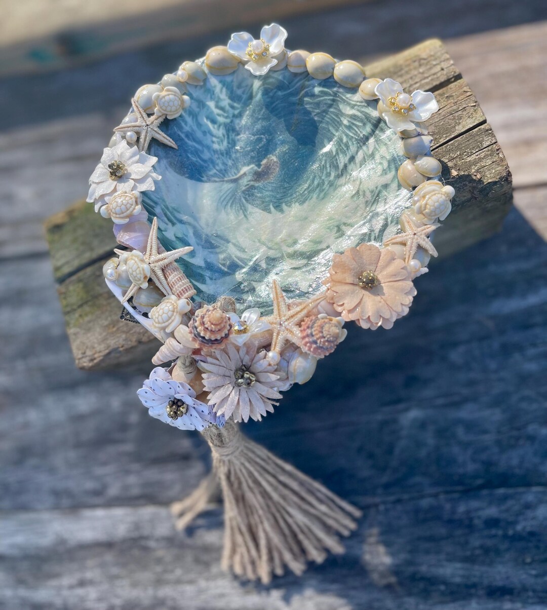 Decoupage Shell Jewelry Dish - the Sea Maiden and the Doves Jewelry ...
