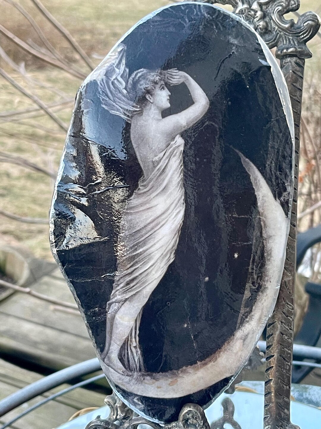 XXL Decoupage Conch Shell Maiden and Moon Art Deco Grecian Coastal ...