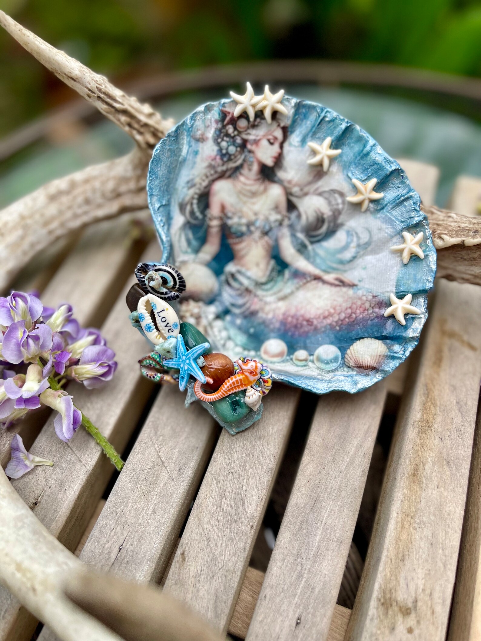 Decoupage Shell Jewelry Dish Memaid Jewelry Dish, Ring Painted Dish ...