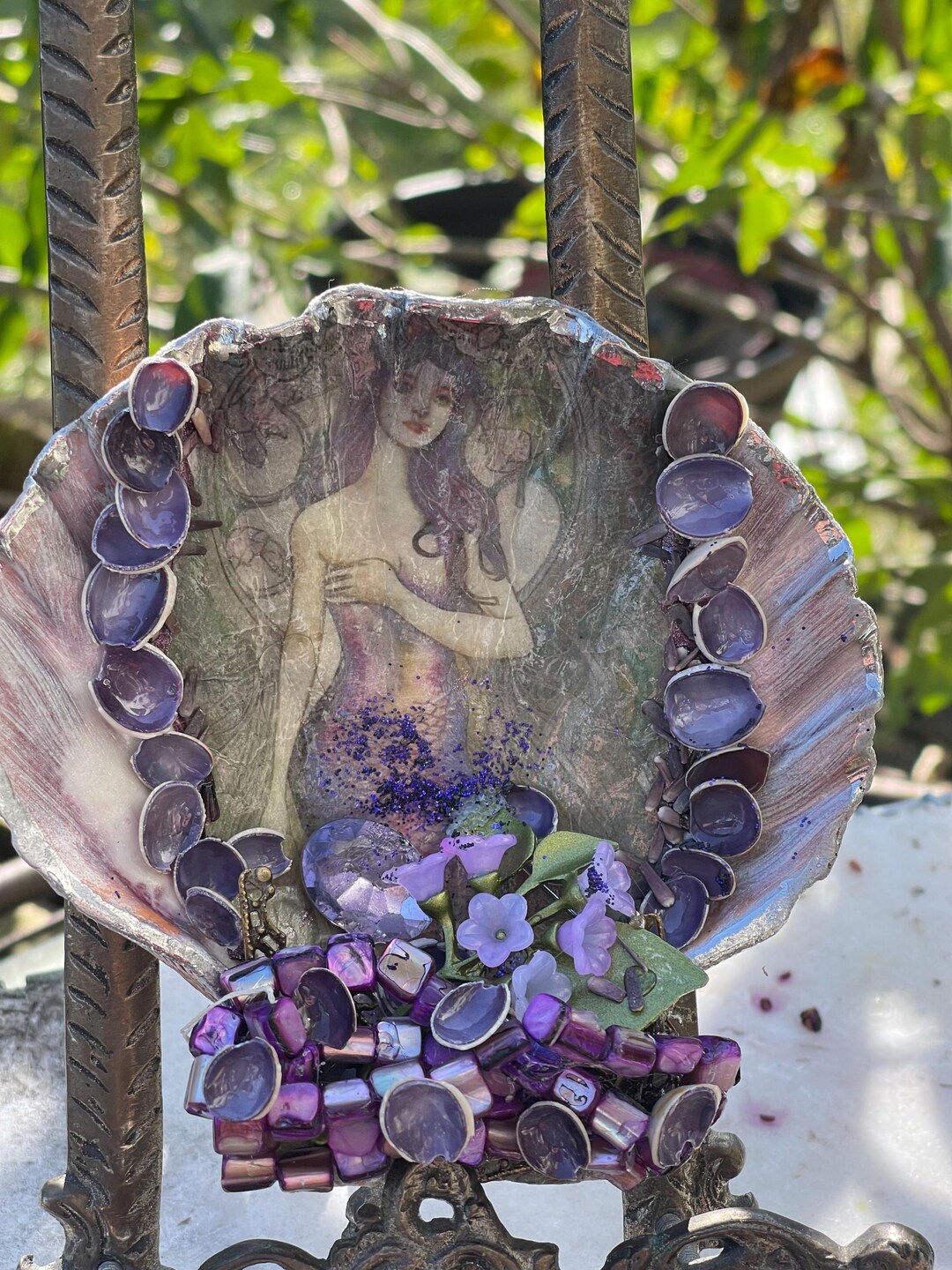 Decoupage Shell Jewelry Dish - Memaid Jewelry Dish, Ring Painted Dish ...