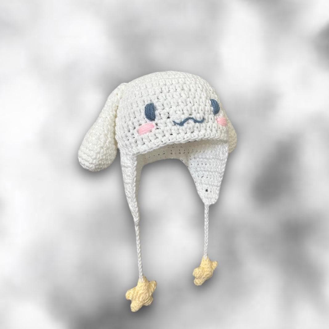 Cinnamoroll Inspired Crochet Bunny Ear Beanie Hat With Ear Flaps and ...