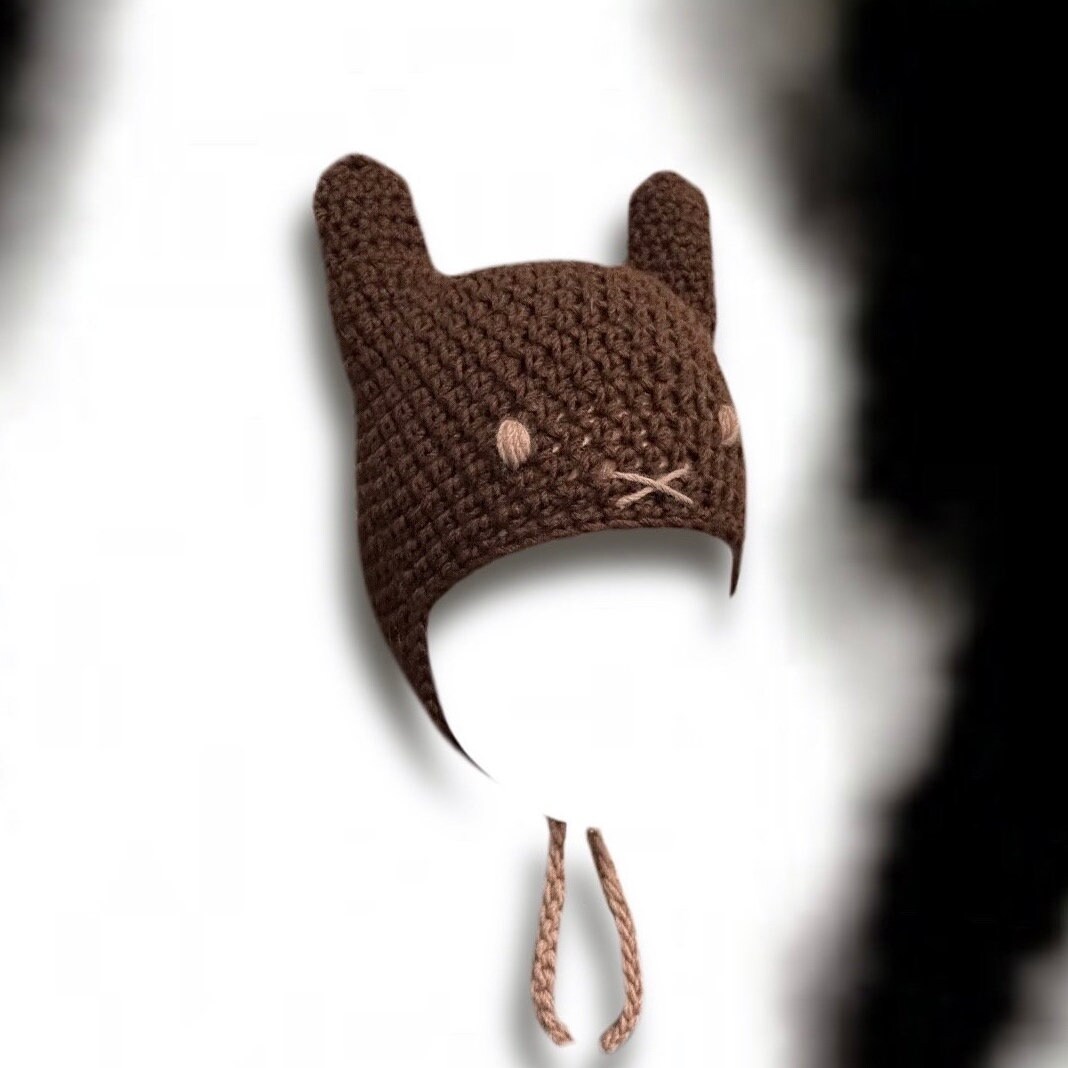 Miffy Rabbit Crochet Bunny Ear Beanie Hat With Ear Flaps and Strings ...